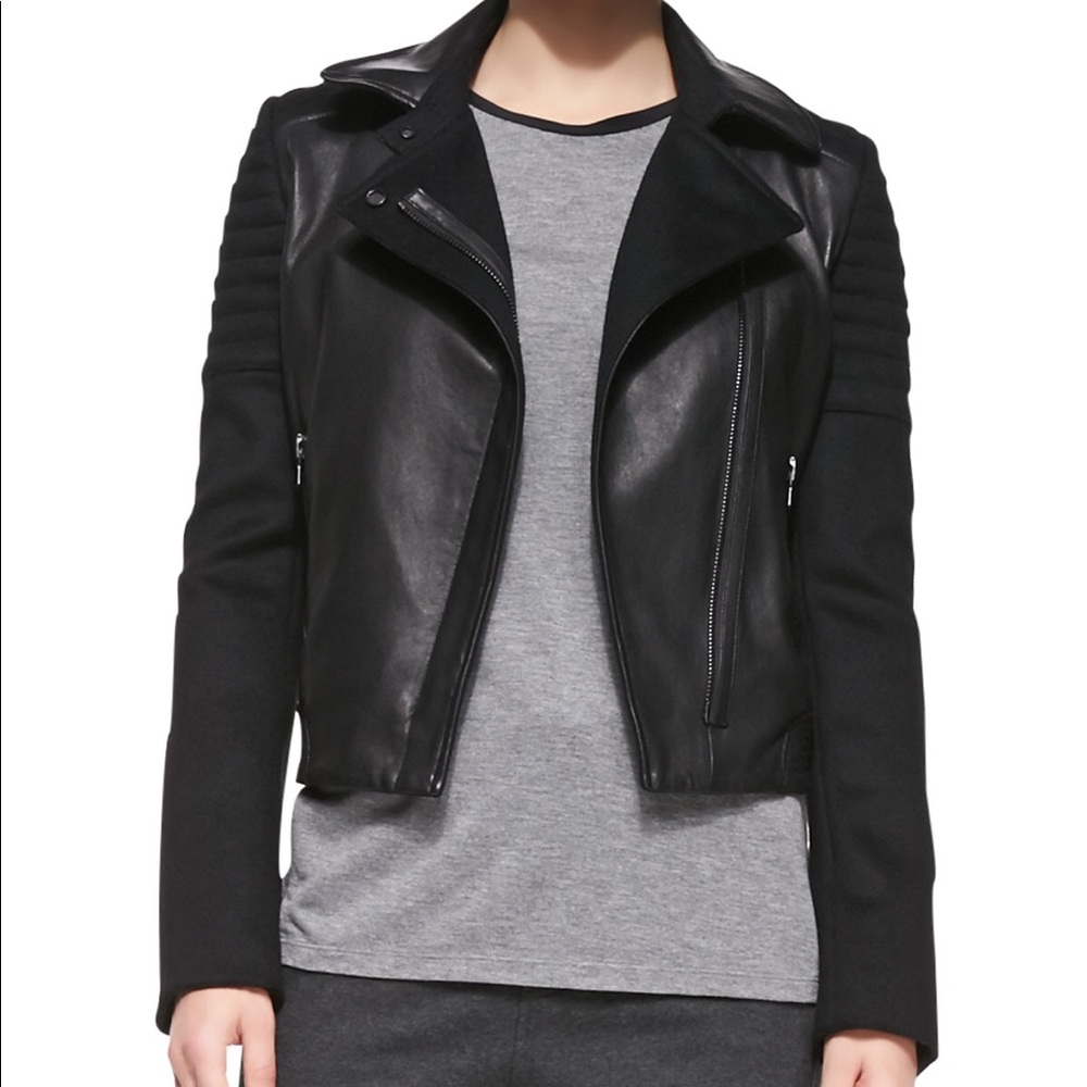 Vince Quilted Contrast Leather Jacket Black Small - Gem